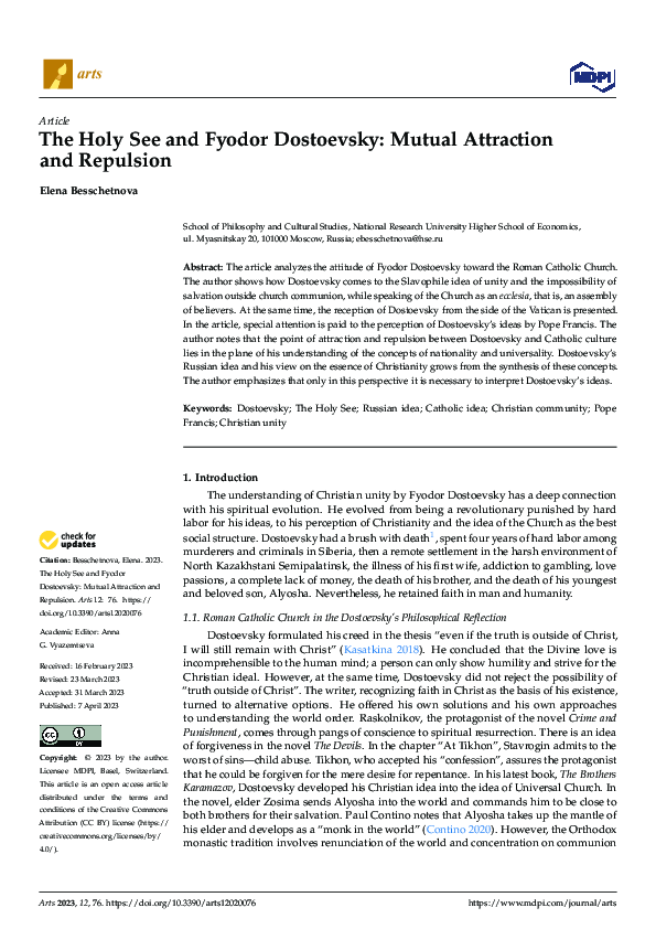 (PDF) The Holy See and Fyodor Dostoevsky: Mutual Attraction and Repulsion