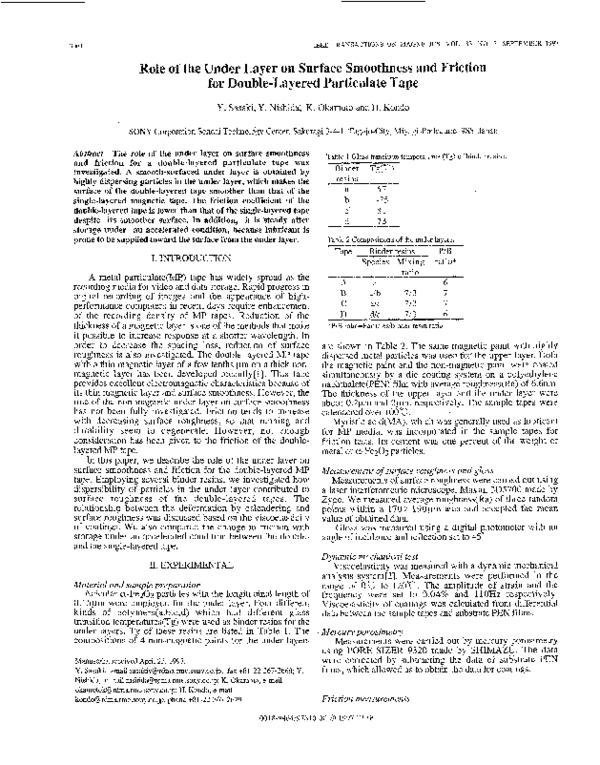 Pdf Role Of The Under Layer On Surface Smoothness And Friction For Double Layered Particulate Tape