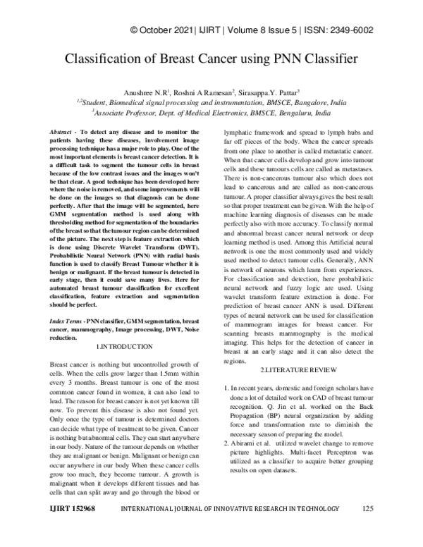 (PDF) Classification of Breast Cancer using PNN Classifier