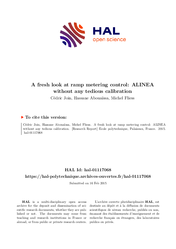 Pdf A Fresh Look At Ramp Metering Control Alinea Hassane Abouaissa