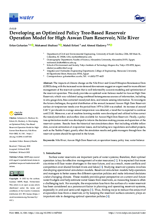 (PDF) Developing an Optimized Policy Tree-Based Reservoir Operation Model for High Aswan Dam ...