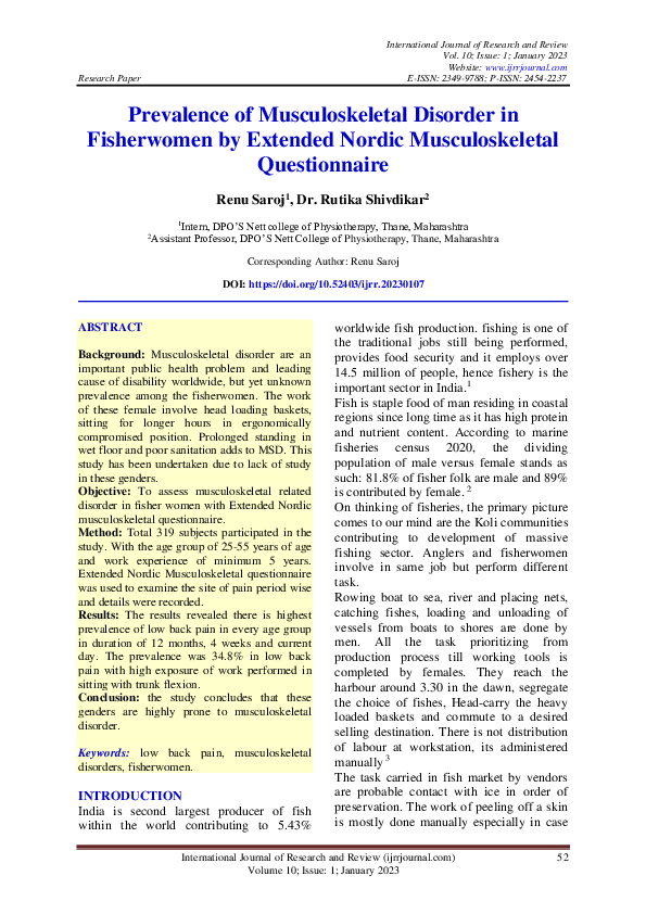 (PDF) Prevalence of Musculoskeletal Disorder in Fisherwomen by Extended ...