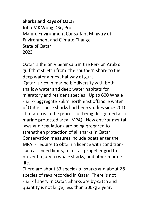(PDF) Sharks and rays of Qatar[19846]