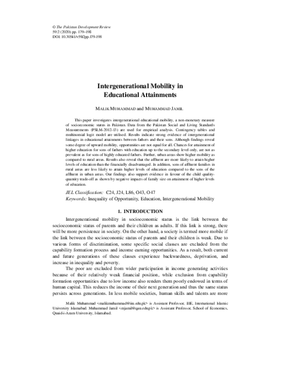 (PDF) Intergenerational Mobility in Educational Attainments
