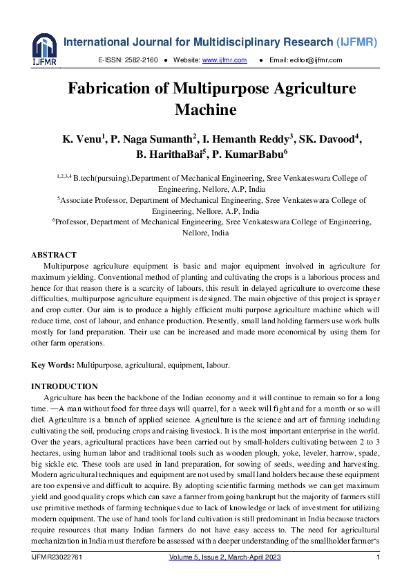(PDF) Fabrication of Multipurpose Agriculture Machine