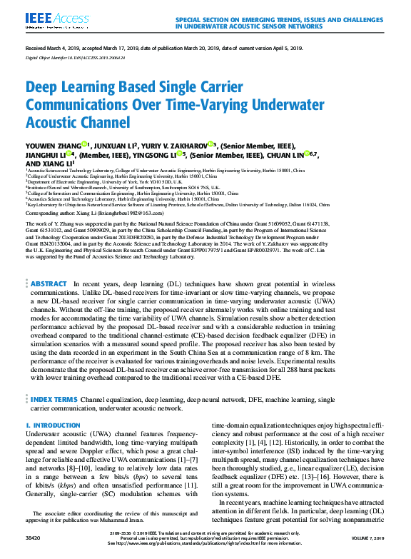 (PDF) Deep Learning Based Single Carrier Communications Over Time-Varying Underwater Acoustic ...