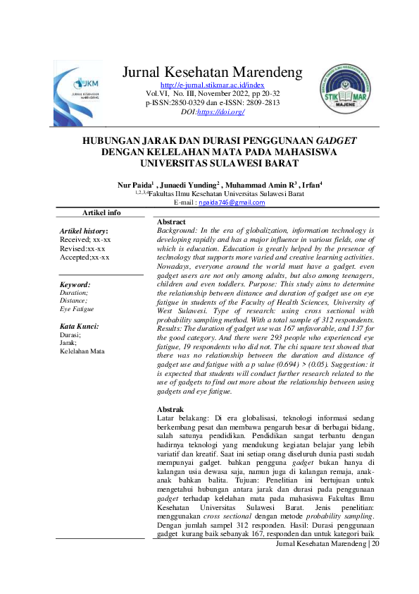 (PDF) Hubungan Jarak Dan Durasi Penggunaan Gadget Dengan Kelelahan Mata Pada Mahasiswa ...