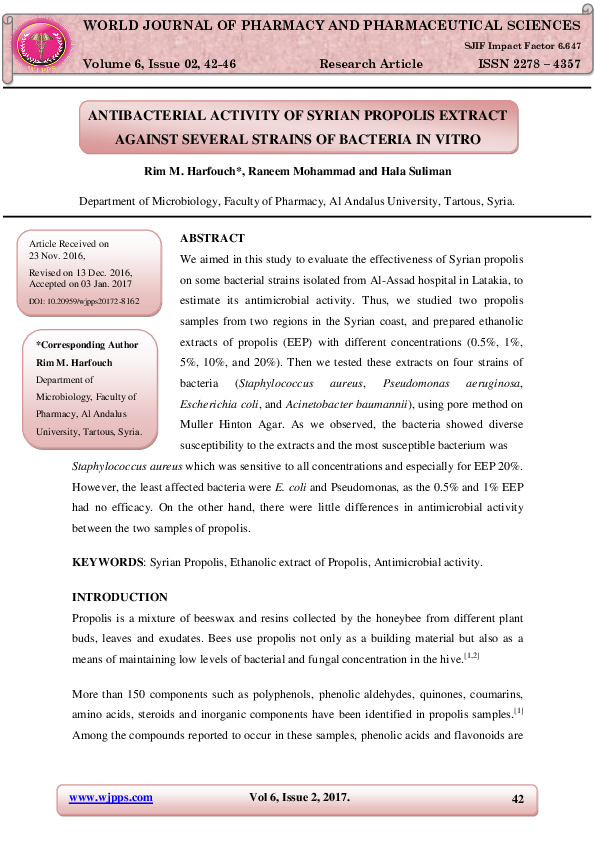 (PDF) ANTIBACTERIAL ACTIVITY OF SYRIAN PROPOLIS EXTRACT AGAINST SEVERAL ...