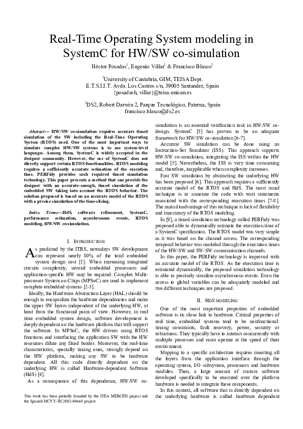 (PDF) Real-Time Operating System modeling in SystemC for HW/SW co-simulation | Paco Blasco ...