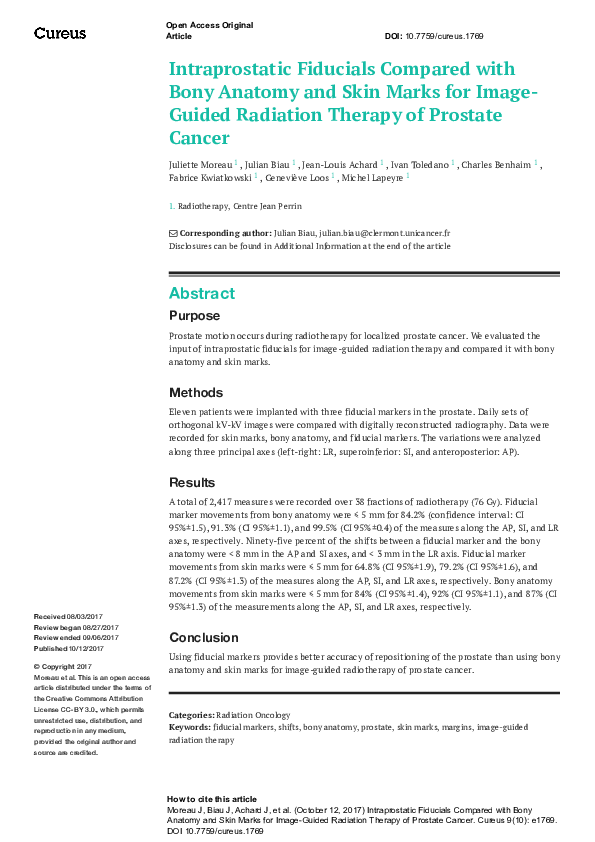 (PDF) Intraprostatic Fiducials Compared with Bony Anatomy and Skin ...