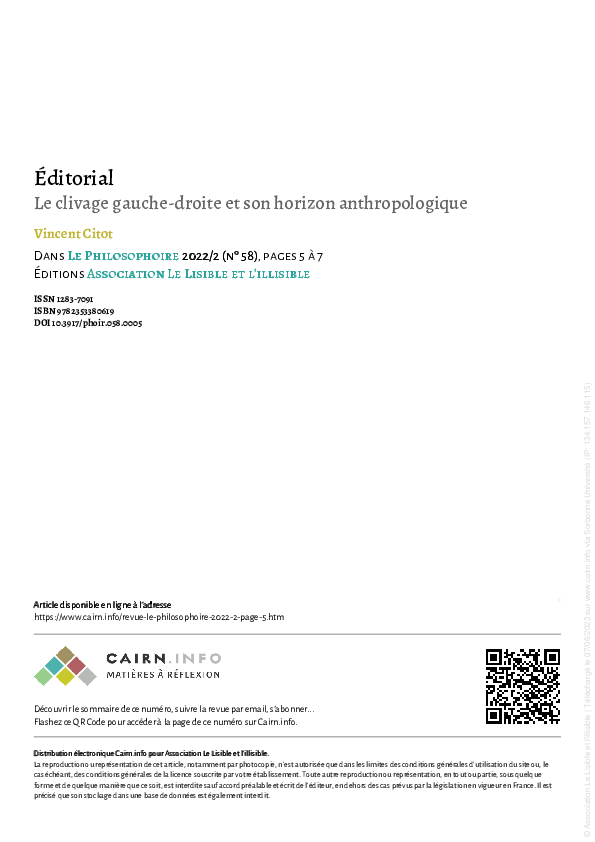 (PDF) Le clivage gauche-droite et son horizon anthropologique