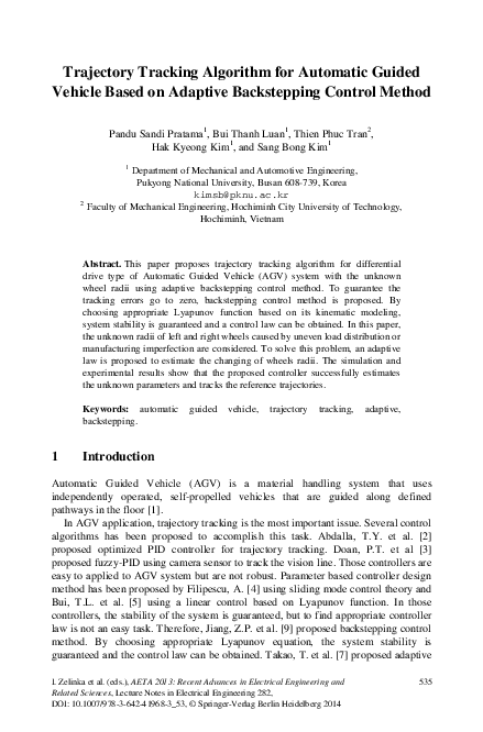 (PDF) Trajectory Tracking Algorithm for Automatic Guided Vehicle Based ...