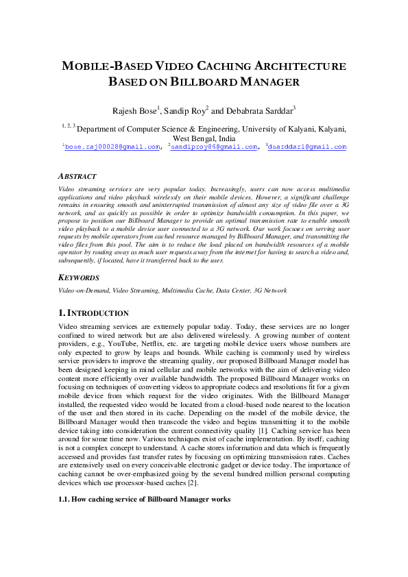 (PDF) Mobile-Based Video Caching Architecture Based on Billboard Manager