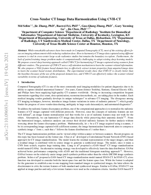 (PDF) Cross-Vendor CT Image Data Harmonization Using CVH-CT