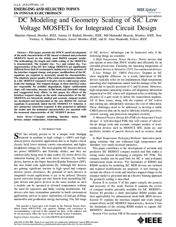 (PDF) DC Modeling and Geometry Scaling of SiC Low-Voltage MOSFETs for ...