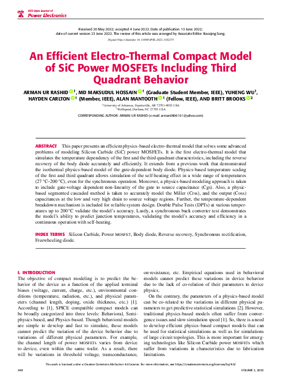 (PDF) An Efficient Electro-Thermal Compact Model of SiC Power MOSFETs Including Third Quadrant ...