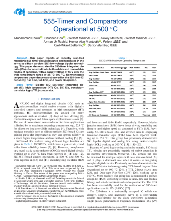 (PDF) 555-Timer and Comparators Operational at 500 °C