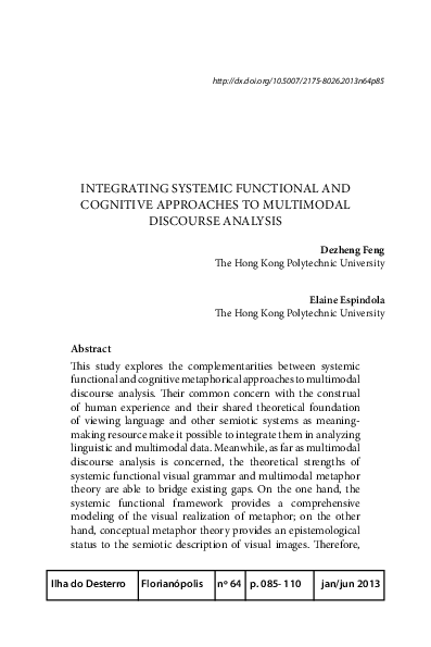 (PDF) Integrating systemic functional and cognitive approaches to multimodal discourse analysis