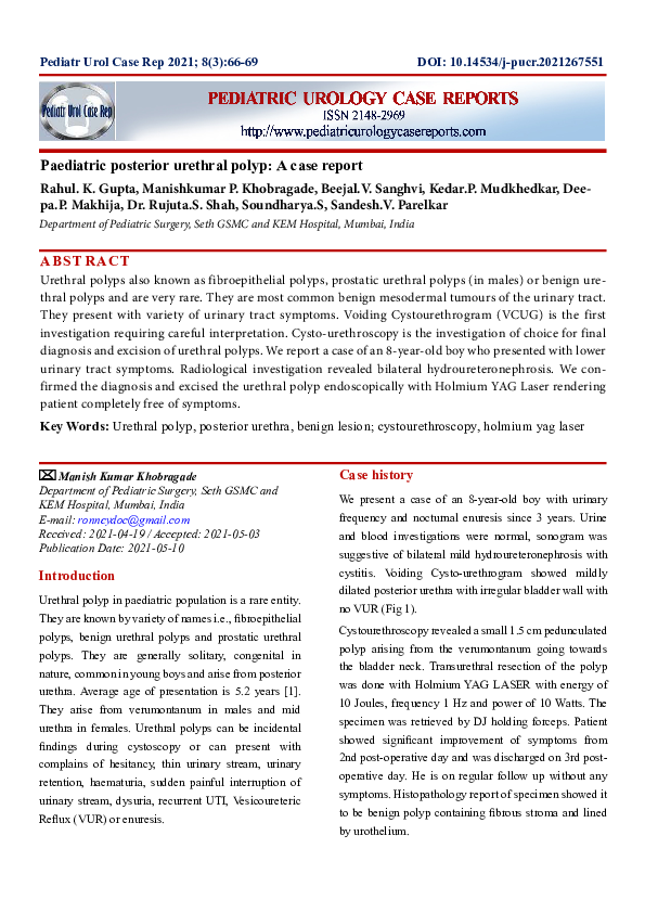 (PDF) Paediatric Posterior Urethral Polyp: A Case Report | Kedar ...