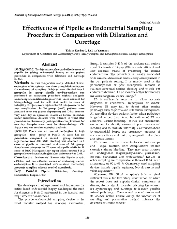 (PDF) Effectiveness of Pipelle as Endometrial Sampling Procedure in ...