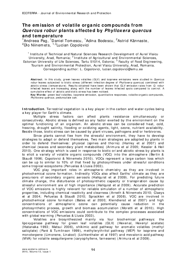 (PDF) The emission of volatile organic compounds from Quercus robur ...