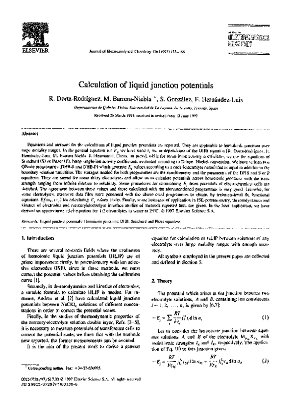(PDF) Calculation of liquid junction potentials