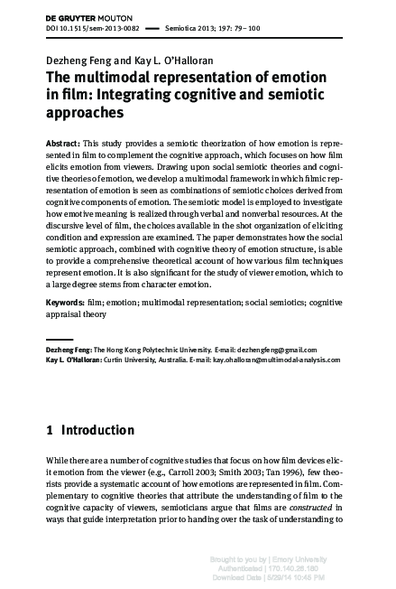 Pdf The Multimodal Representation Of Emotion In Film Integrating