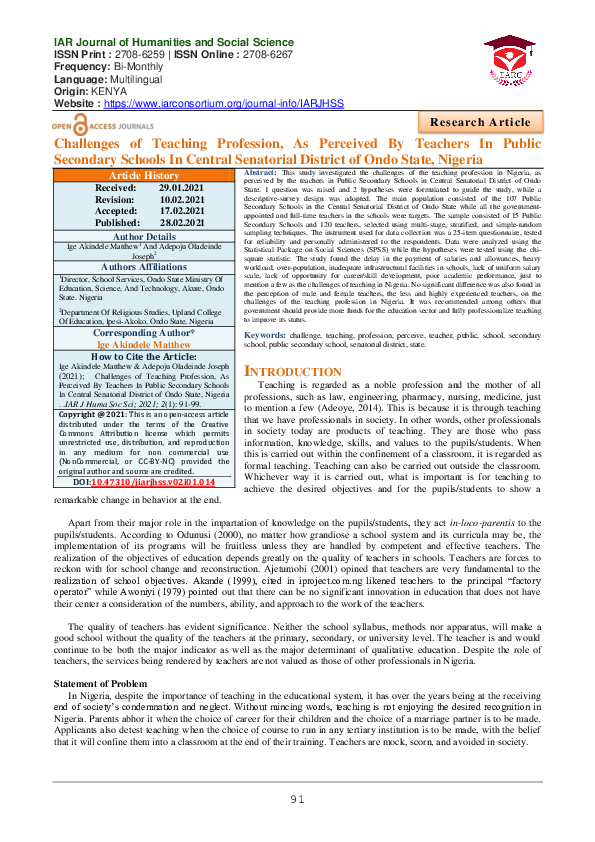 (PDF) Challenges of Teaching Profession as Perceived by Teachers in ...