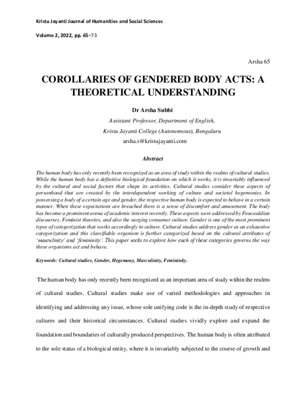 (PDF) Corollaries of Gendered Body Acts: A Theoretical Understanding