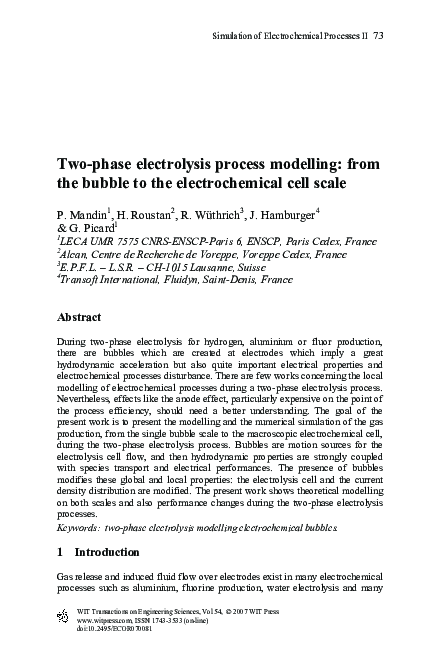 (PDF) Two-phase electrolysis process modelling: from the bubble to the ...