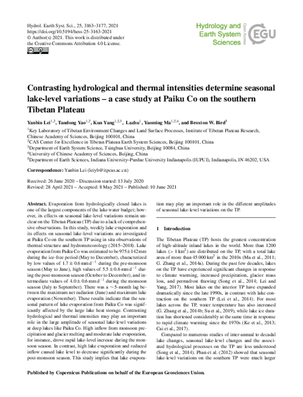 (PDF) Contrasting hydrological and thermal intensities determine ...