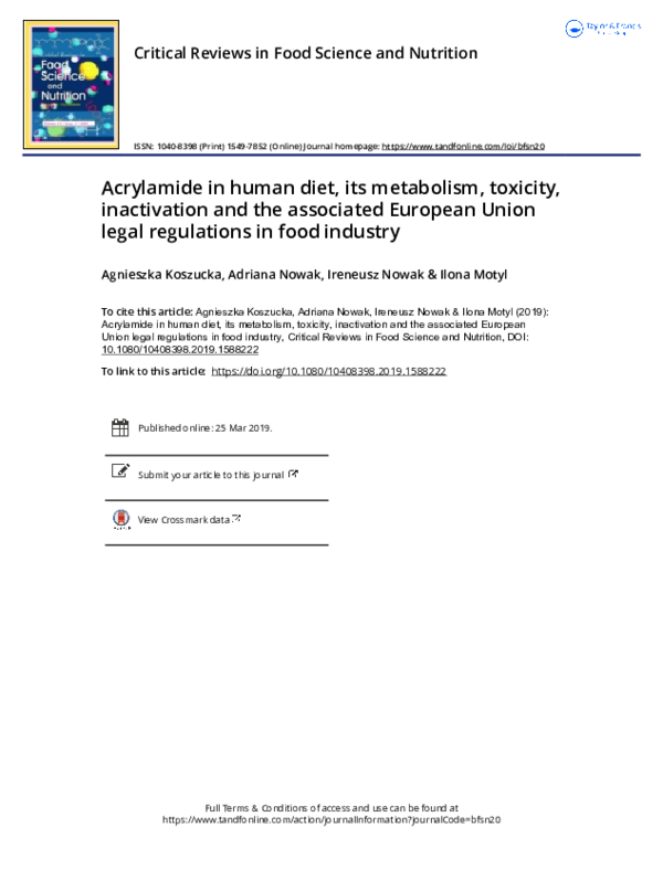 (PDF) Acrylamide in human diet, its metabolism, toxicity, inactivation ...
