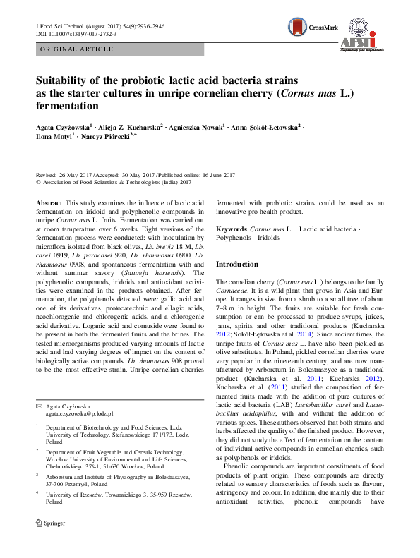 (PDF) Suitability of the probiotic lactic acid bacteria strains as the starter cultures in ...