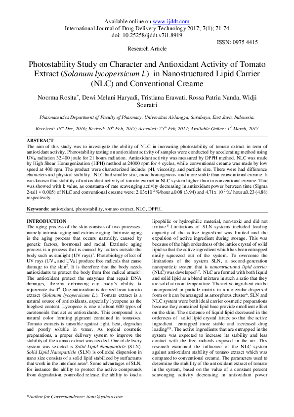 (PDF) Photostability Study on Character and Antioxidant Activity of ...