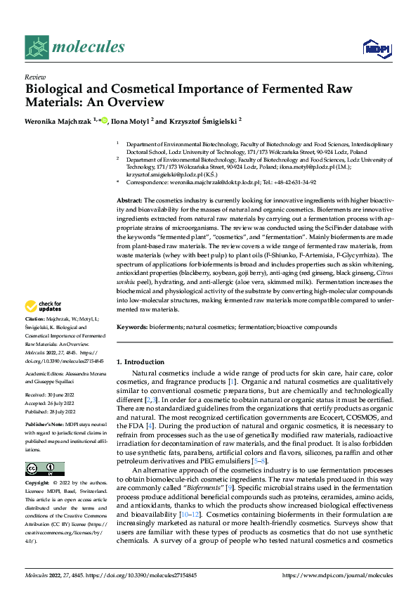 (PDF) Biological and Cosmetical Importance of Fermented Raw Materials ...