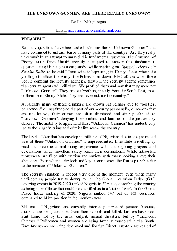 (DOC) THE UNKNOWN GUNMEN: ARE THERE REALLY UNKNOWN