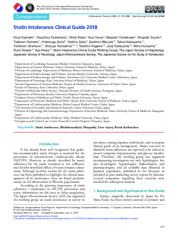 Pdf Statin Intolerance Clinical Guide 2018