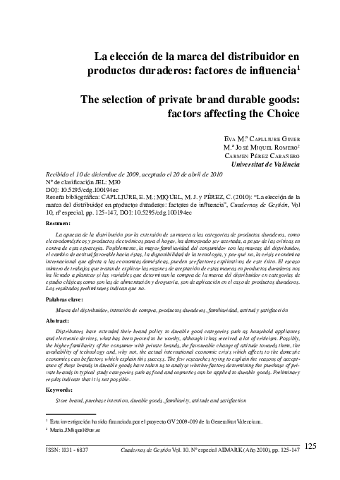 (PDF) La elección de la marca del distribuidor en productos duraderos ...