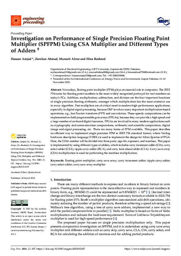 Pdf Investigation On Performance Of Single Precision Floating Point Multiplier Spfpm Using