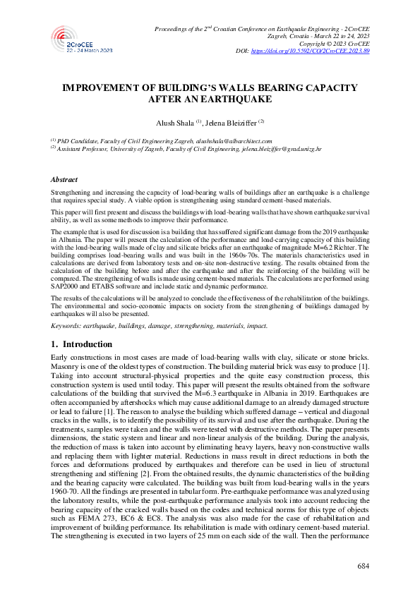 (PDF) Improvement of Building’s Walls Bearing Capacity After an ...