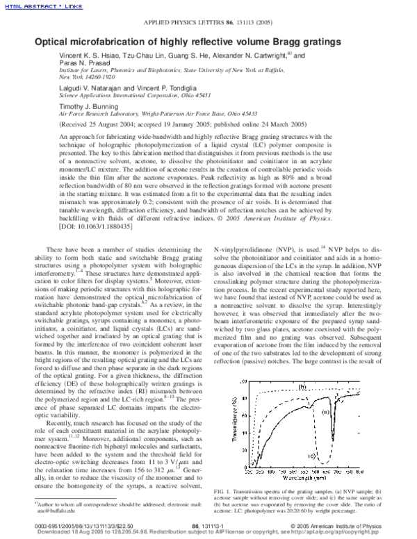Pdf Optical Microfabrication Of Highly Reflective Volume Bragg Gratings