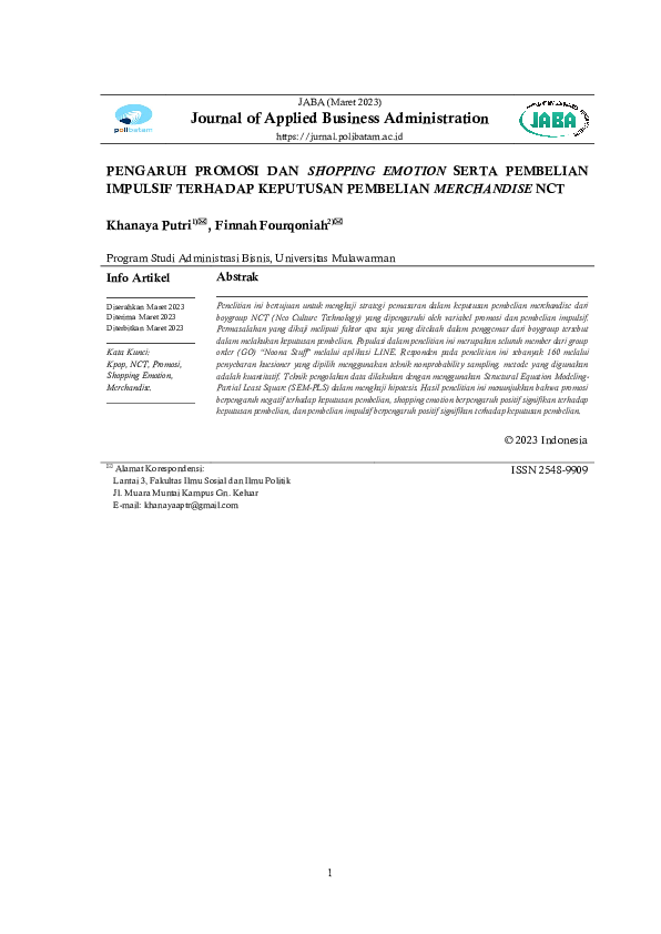 (PDF) Pengaruh Promosi dan Shopping Emotion Serta Pembelian Impulsif Terhadap Keputusan ...