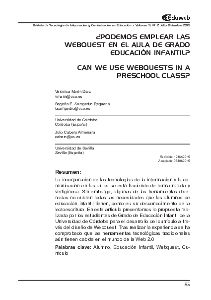 (PDF) ¿Podemos Emplear Las Webquest en El Aula De Grado Educación Infantil? Can We Use Webquests ...