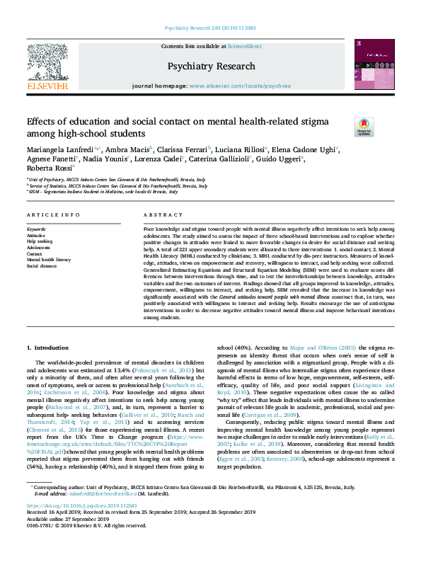 (PDF) Effects of education and social contact on mental health-related ...