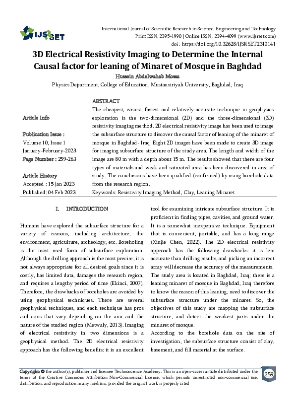 (PDF) 3D Electrical Resistivity Imaging to Determine the Internal ...