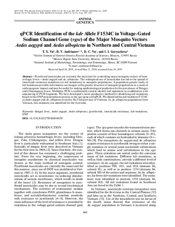 (PDF) qPCR Identification of the kdr Allele F1534C in Voltage-Gated ...