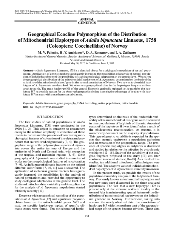 (PDF) Geographical Ecocline Polymorphism of the Distribution of ...