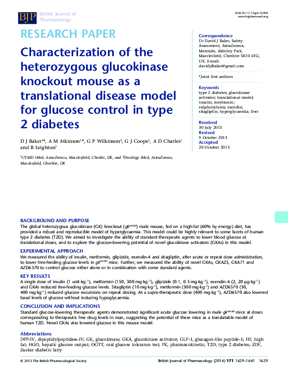 (PDF) Characterization of the heterozygous glucokinase knockout mouse ...