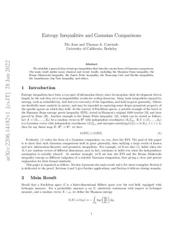 (PDF) Entropy Inequalities and Gaussian Comparisons