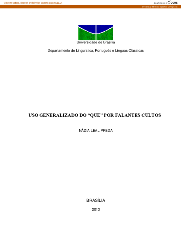 (PDF) Uso generalizado do "que" por falantes cultos | Nádia Preda ...